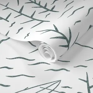 Spoonflower White Woodland Sage After Lake Boat Traditional Wallpaper - White,gray