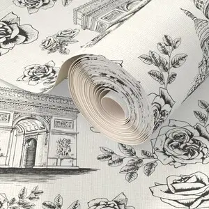 Spoonflower Charcoal Paris French Toile De Jouy 2 100% Natural Sisal Grasscloth Wallcovering Black,white,beige