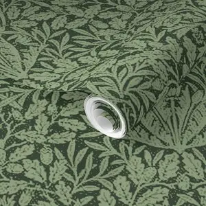 Spoonflower Leaves Holiday Christmas Ivy Seasonal Noel Custom Pre-pasted Wallpaper - Green