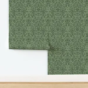 Spoonflower Leaves Holiday Christmas Ivy Seasonal Noel Custom Pre-pasted Wallpaper - Green