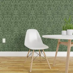 Spoonflower Leaves Holiday Christmas Ivy Seasonal Noel Custom Pre-pasted Wallpaper - Green