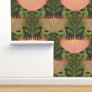 Spoonflower King Protea On 100% Natural Sisal Grasscloth Wallcovering