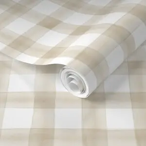 Spoonflower Watercolor Plaid Beige Check Khaki Custom Removable Wallpaper - Gray