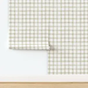 Spoonflower Watercolor Plaid Beige Check Khaki Custom Removable Wallpaper - Gray