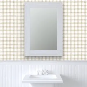 Spoonflower Watercolor Plaid Beige Check Khaki Custom Removable Wallpaper - Gray