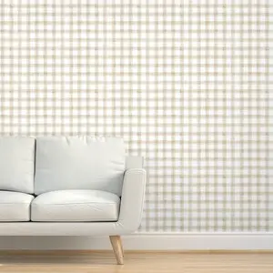 Spoonflower Watercolor Plaid Beige Check Khaki Custom Removable Wallpaper - Gray