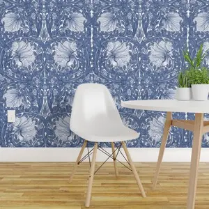 Spoonflower Pimpernel White Floral Damask Flowers Traditional Wallpaper