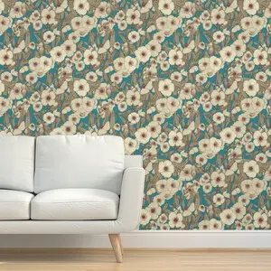 Spoonflower Pink Cloud Lagoon 100% Natural Sisal Grasscloth Wallcovering