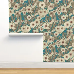 Spoonflower Pink Cloud Lagoon 100% Natural Sisal Grasscloth Wallcovering