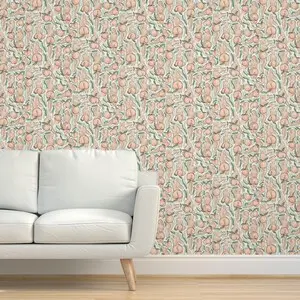 Spoonflower Juicy Peach Butts 100% Natural Sisal Grasscloth Wallcovering - Green