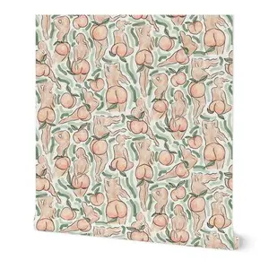 Spoonflower Juicy Peach Butts 100% Natural Sisal Grasscloth Wallcovering - Green