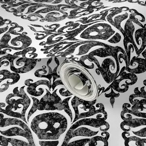Spoonflower Spooky Damask Skull Halloween Gothic Holiday Custom Removable Wallpaper - Gray,black,white