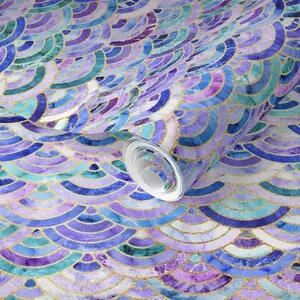 Spoonflower Marble Quartz Mosaic Fan Purple Amethyst Mermaid Custom Removable Wallpaper Purple,blue,pink