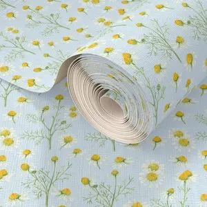 Spoonflower Chamomile Field 100% Natural Sisal Grasscloth Wallcovering - Blue,orange
