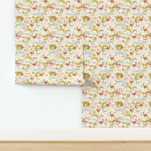 Spoonflower Birds Summer Beach Flamingo Tropical Scandinavian Custom Pre-pasted Wallpaper - Brown,gray