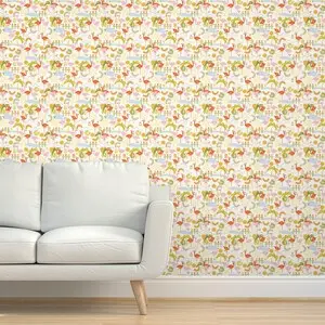 Spoonflower Birds Summer Beach Flamingo Tropical Scandinavian Custom Pre-pasted Wallpaper - Brown,gray