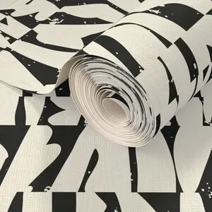 Spoonflower La Ville Modern 100% Natural Sisal Grasscloth Wallcovering - Black,white