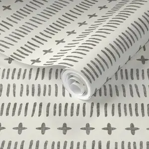 Spoonflower Modern Farmhouse Moroccan Cream Gray Mudcloth Custom Removable Wallpaper - Gray,beige