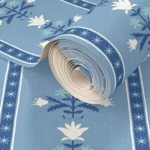 Spoonflower Chambray Navy Katie Tulip Indienne Stripe 100% Natural Sisal Grasscloth Wallcovering - Navy,blue