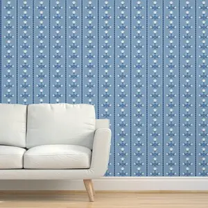 Spoonflower Chambray Navy Katie Tulip Indienne Stripe 100% Natural Sisal Grasscloth Wallcovering