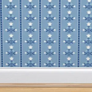 Spoonflower Chambray Navy Katie Tulip Indienne Stripe 100% Natural Sisal Grasscloth Wallcovering