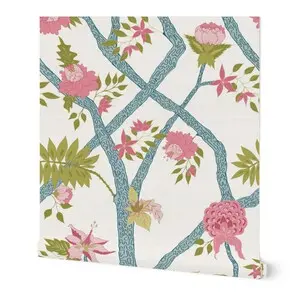 Spoonflower Peony Branch Claudia 100% Natural Sisal Grasscloth Wallcovering