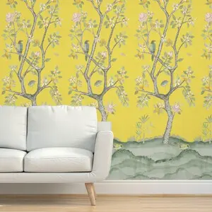 Spoonflower Panel A Heather Citron Orange Deluxe 100% Natural Sisal Grasscloth Wallcovering