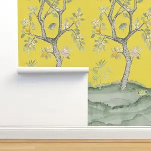 Spoonflower Panel A Heather Citron Orange Deluxe 100% Natural Sisal Grasscloth Wallcovering