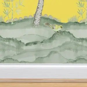 Spoonflower Panel A Heather Citron Orange Deluxe 100% Natural Sisal Grasscloth Wallcovering