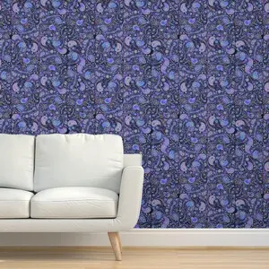 Spoonflower Pink Purple Glowing Paisley Dark Groovy 60s Traditional Wallpaper - Blue,black