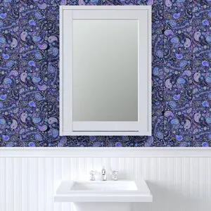Spoonflower Pink Purple Glowing Paisley Dark Groovy 60s Traditional Wallpaper - Blue,black