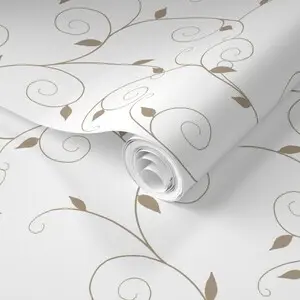 Spoonflower Leaves Vines Nature Soft French Countryside Custom Pre-pasted Wallpaper - Gray