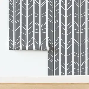 Spoonflower Grey Tree Branch Herringbone Chevron Geometric Custom Removable Wallpaper