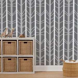 Spoonflower Grey Tree Branch Herringbone Chevron Geometric Custom Removable Wallpaper