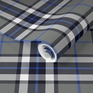 Spoonflower Tartan Gray Blue Plaid Scottish Kilt Custom Pre-pasted Wallpaper - Gray,blue,black