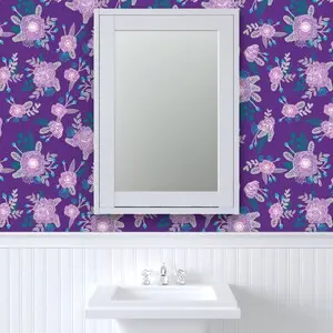 Spoonflower Purple Floral And Turquoise Custom Removable Wallpaper