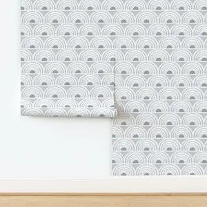 Spoonflower Vintage Retro Grey Geometric Dots Art Custom Pre-pasted Wallpaper