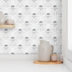 Spoonflower Vintage Retro Grey Geometric Dots Art Custom Pre-pasted Wallpaper
