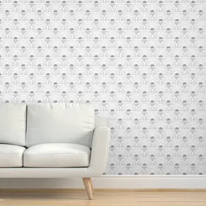 Spoonflower Vintage Retro Grey Geometric Dots Art Custom Pre-pasted Wallpaper