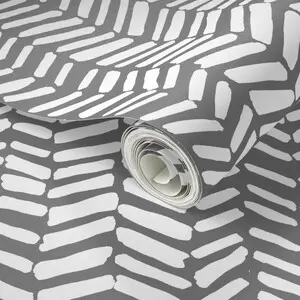 Spoonflower Chevron Herringbone Custom Pre-pasted Wallpaper - Black,white,gray