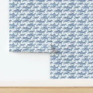 Spoonflower Scale Blue Trendy Zebra Stripes Little Arrow Custom Pre-pasted Wallpaper - Blue,white,gray