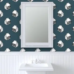 Spoonflower Milk Carton Lunch Box Blue Grey Hipster Custom Removable Wallpaper - Blue,gray