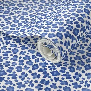 Spoonflower Small Blue Leopard Print Custom Pre-pasted Wallpaper Blue