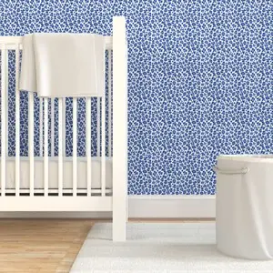 Spoonflower Small Leopard Print Custom Pre-pasted Wallpaper - Blue
