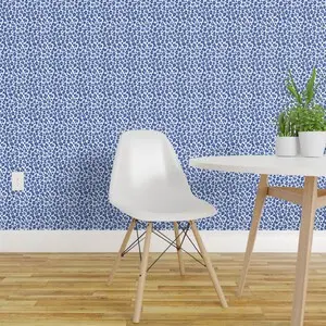 Spoonflower Small Leopard Print Custom Pre-pasted Wallpaper - Blue