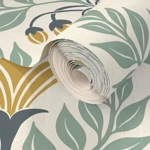 Spoonflower La Floraison Ivory Art Nouveau Floral Jumbo Scale 100% Natural Sisal Grasscloth Wallcovering Ivory,beige
