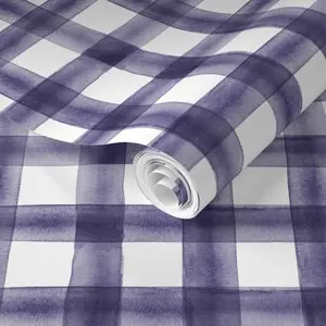 Spoonflower Plaid Trendy Spring Summer Indigo Watercolor Traditional Wallpaper - Blue,gray