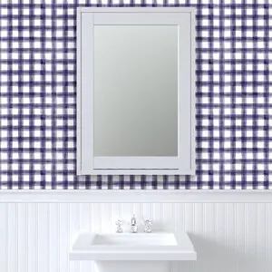 Spoonflower Plaid Trendy Spring Summer Indigo Watercolor Traditional Wallpaper