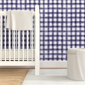 Spoonflower Plaid Trendy Spring Summer Indigo Watercolor Traditional Wallpaper
