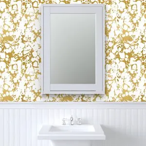 Spoonflower Gold Marble Shiny Marblelized Bubbles Custom Pre-pasted Wallpaper